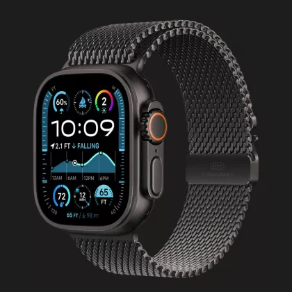 Apple Watch Ultra 2 49mm GPS + LTE Black Titanium Case with Black Titanium Milanese Loop Medium ...